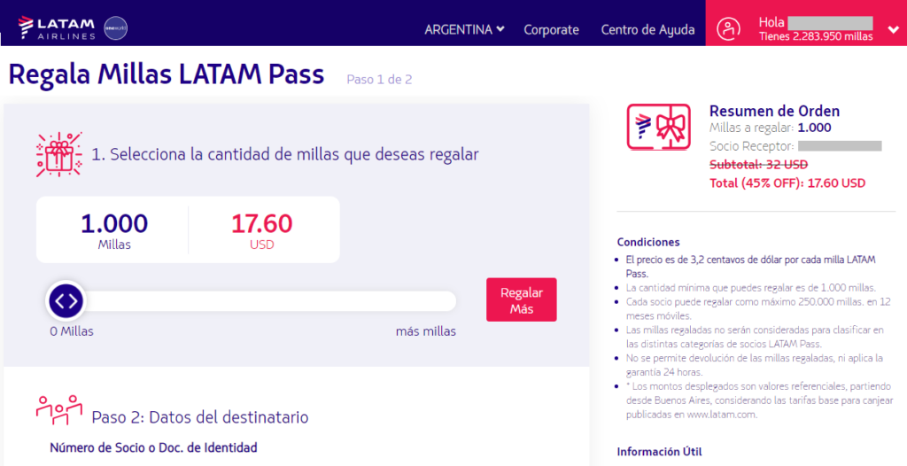 Regalar millas LATAM Pass con 45% de descuento - Info Viajera