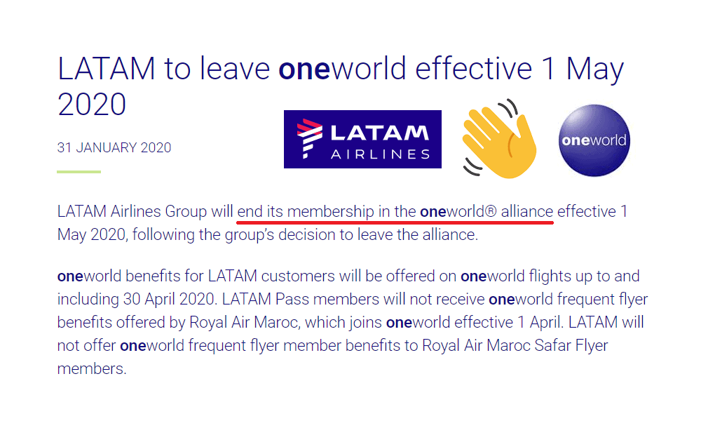 LATAM se va de la alianza oneworld el 1 de mayo de 2020 - Info Viajera