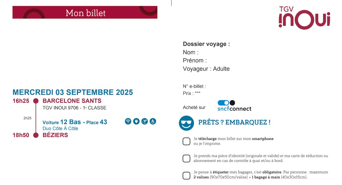 TGV INOUI, tren de alta velocidad entre Barcelona y París, Béziers y ...